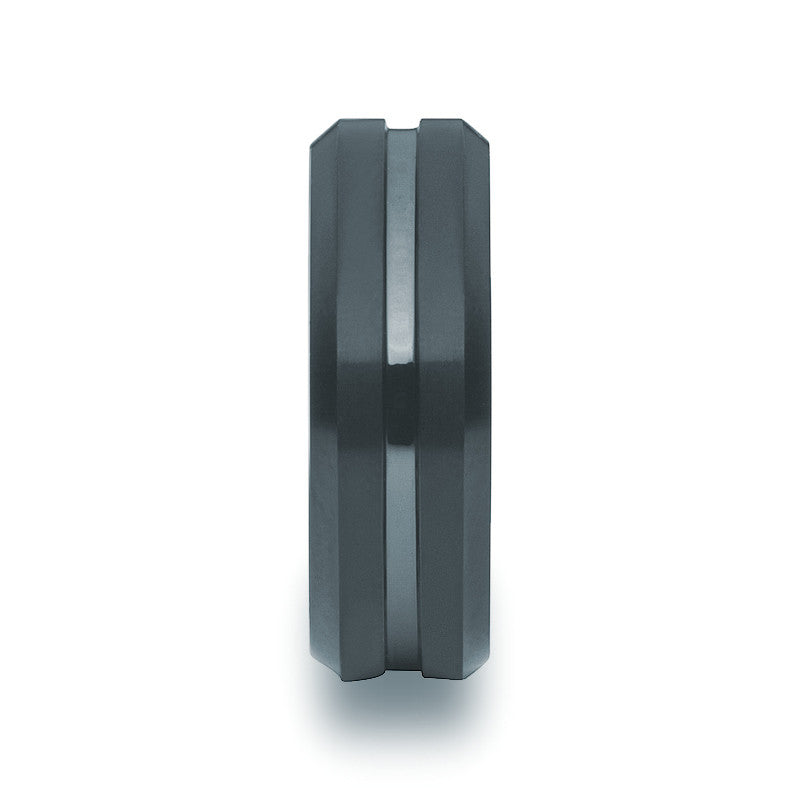 Black Tungsten Carbide Square Edged Ring | Zaffre Jewellery Australia
